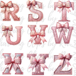 Coquette Pink Bow Letter Alphabet Clipart Bundle, Sublimation Clipart ...