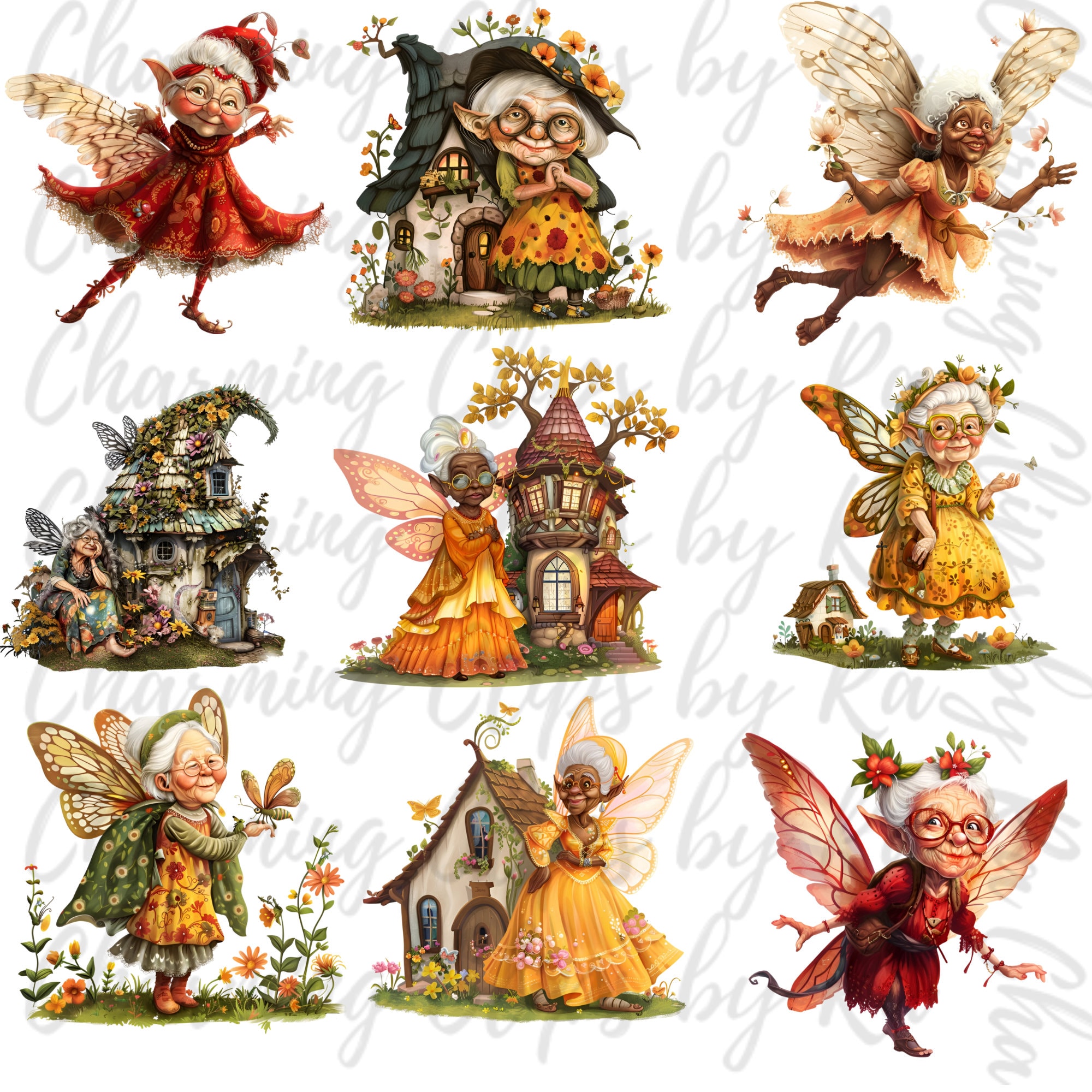 Funny Old Ladies Clipart, Fairy Garden Clipart, Elderly Clipart, Cute ...
