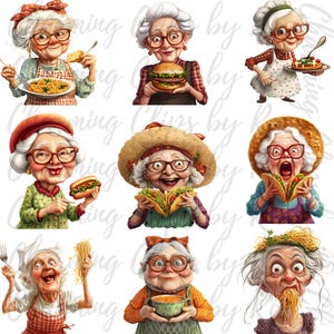 Funny Old Ladies Clipart, Foodie, Elderly Clipart, Cute Grandma, Old ...