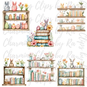 Watercolor Easter Bookcase Clipart, Easter Bookshelf Bundle, Library ...