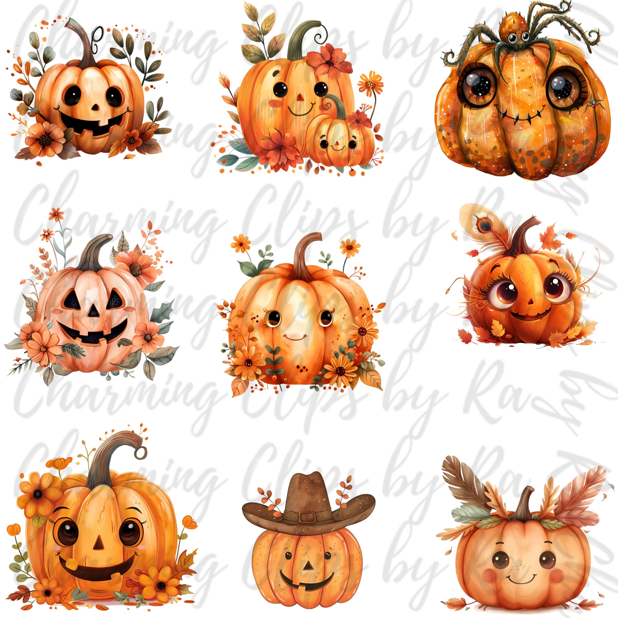 Cute Pumpkin Faces Clipart, Decorative Pumpkin Clipart, Pumpkin Clipart ...