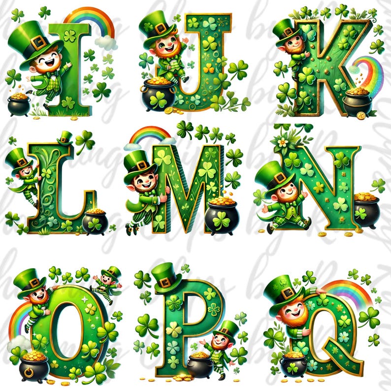St. Patrick's Day Alphabet PNG Bundle, Shamrock Letters, Leprechaun PNG ...