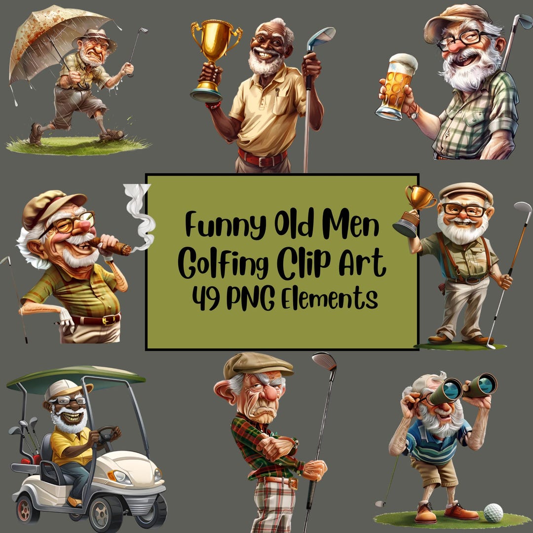 Funny Old Man Clipart, Golf Graphics, Elderly Clipart, Golf Player Clipart, Grandfather, Funny ...