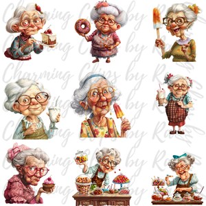 Funny Old Lady Sweets Bundle, Elderly Clipart, Cute Sweets Clipart, Old ...