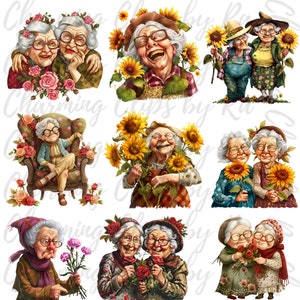 Funny Old Ladies Clipart, Birth Flower Clipart, Spring Time, Elderly ...