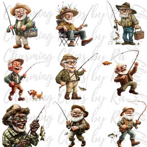 Funny Old Man Clipart, Cute Fishing Clipart, Elderly Clipart, Grandpa ...