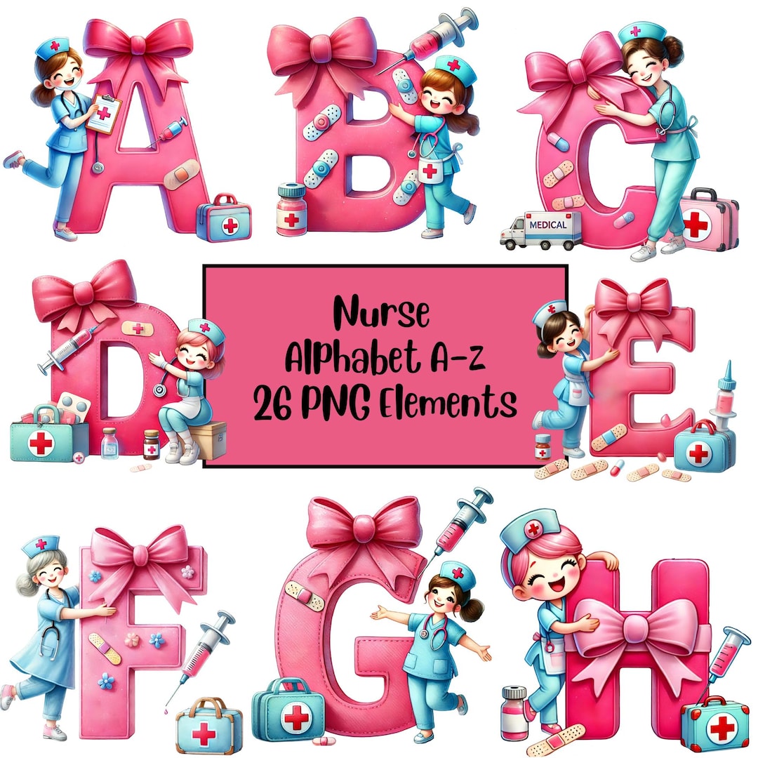 Nurse Doodle Letters Alphabet, Nurse Alphabet, Sublimination, Medical ...