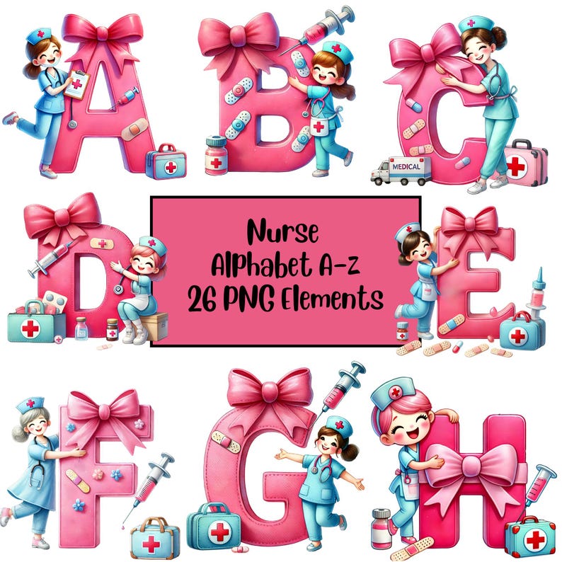 Nurse Doodle Letters Alphabet, Nurse Alphabet, Sublimination, Medical ...