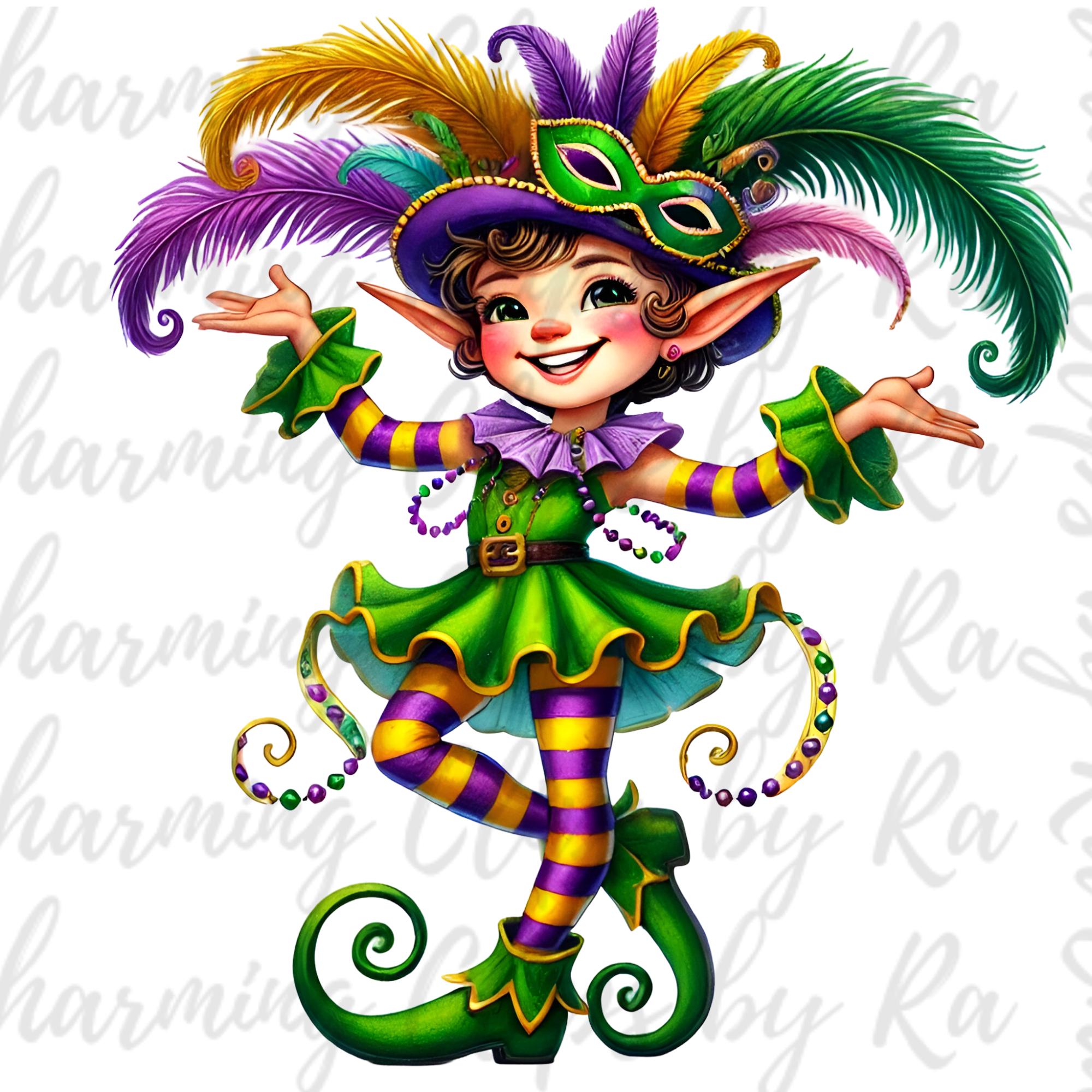 Mardi Gras Elves Clipart, Festive Elf PNG, Carnival Clipart, Beads ...