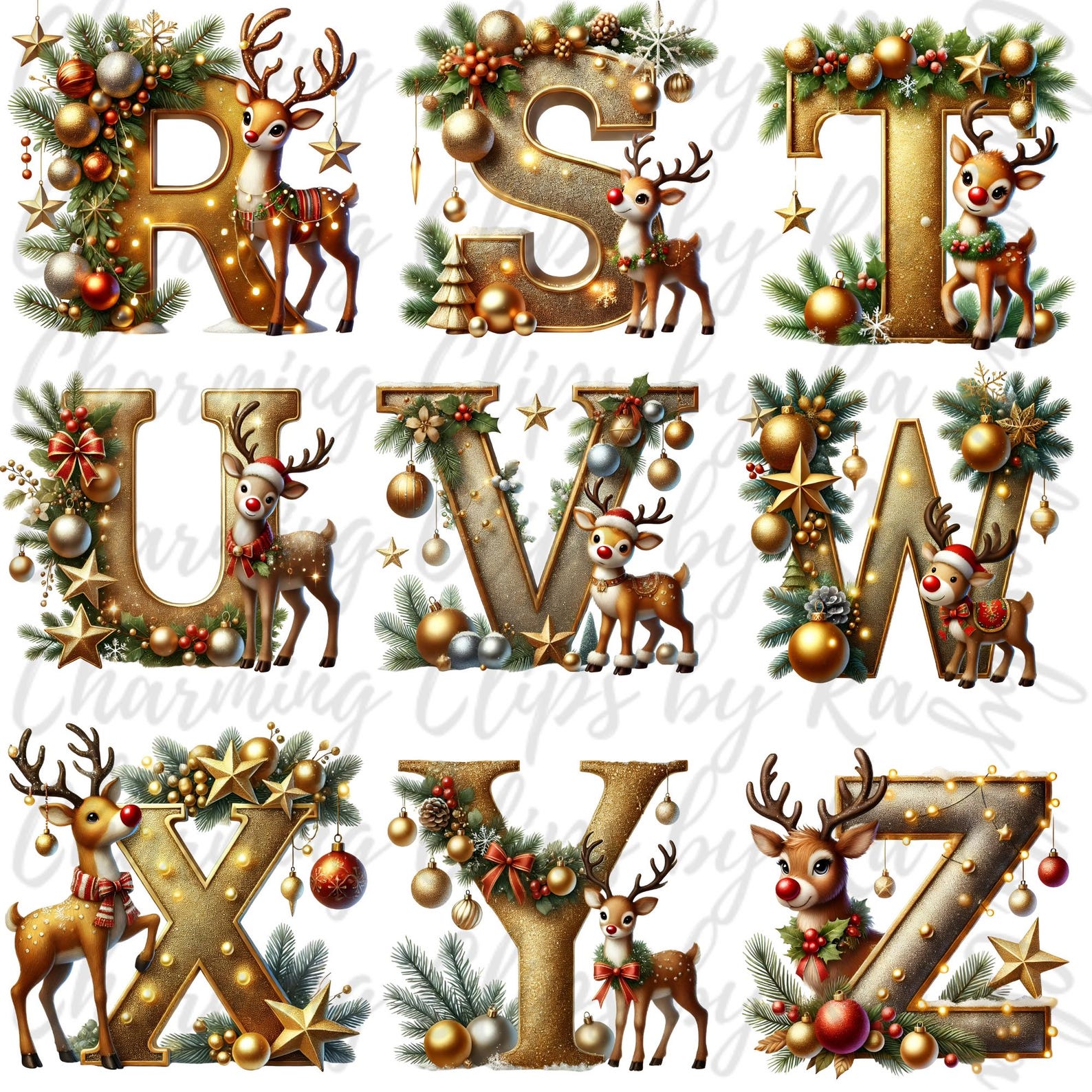 Christmas Alphabet PNG, Reindeer Clipart, Reindeer Alphabet, Christmas ...