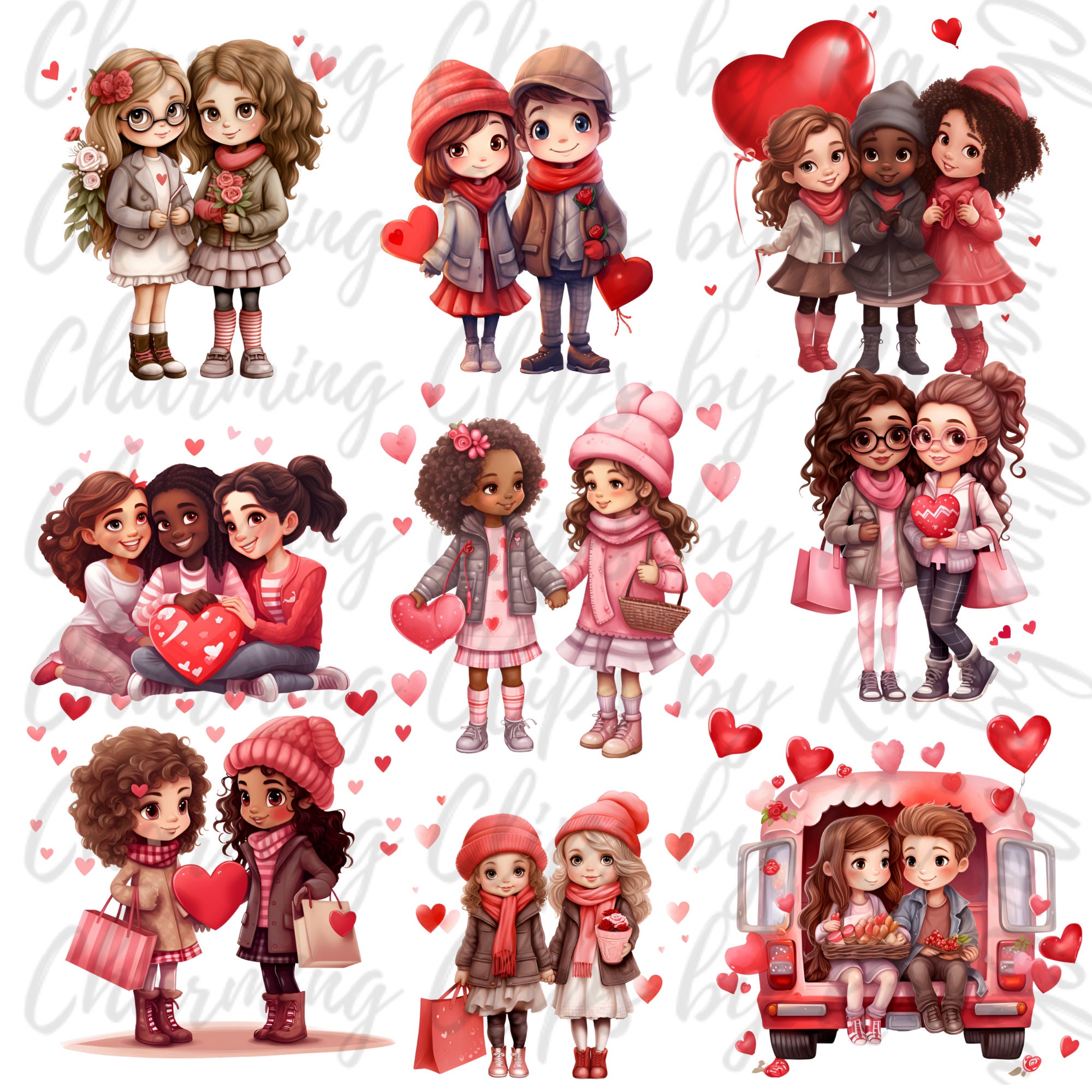 Best Friends Clipart, Valentines PNG Bundle, Romantic Clipart, Cute ...