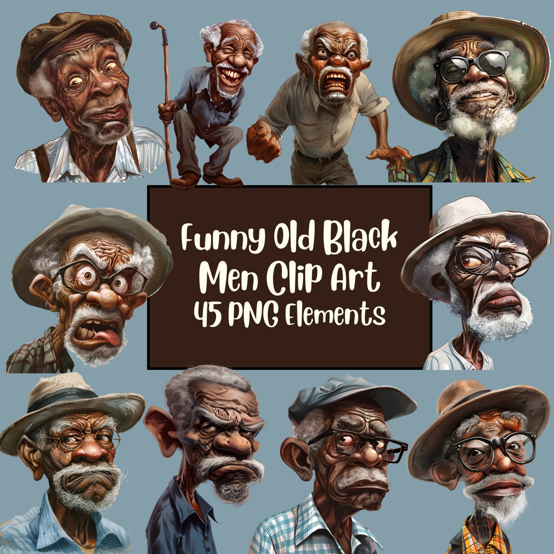 Funny Old Black Man Clipart, Elderly Clipart, Grandpa Clipart ...