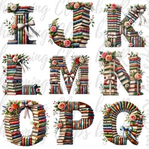 Book Alphabet Clipart Set, Bookish Graphics, Book Lovers Clipart ...