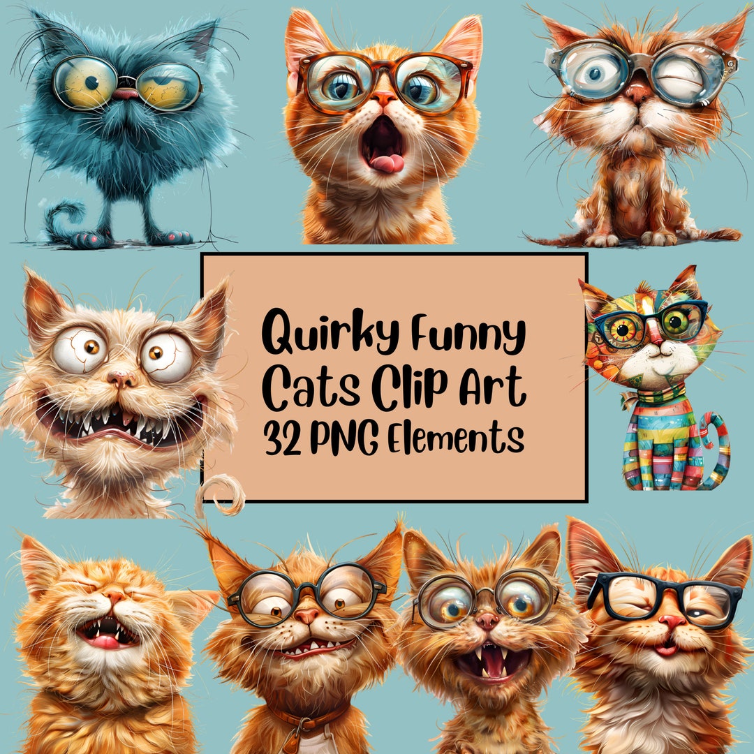 Quirky Cat Clipart | Funny and Cute Cat Clipart| Cute Cat Portraits ...