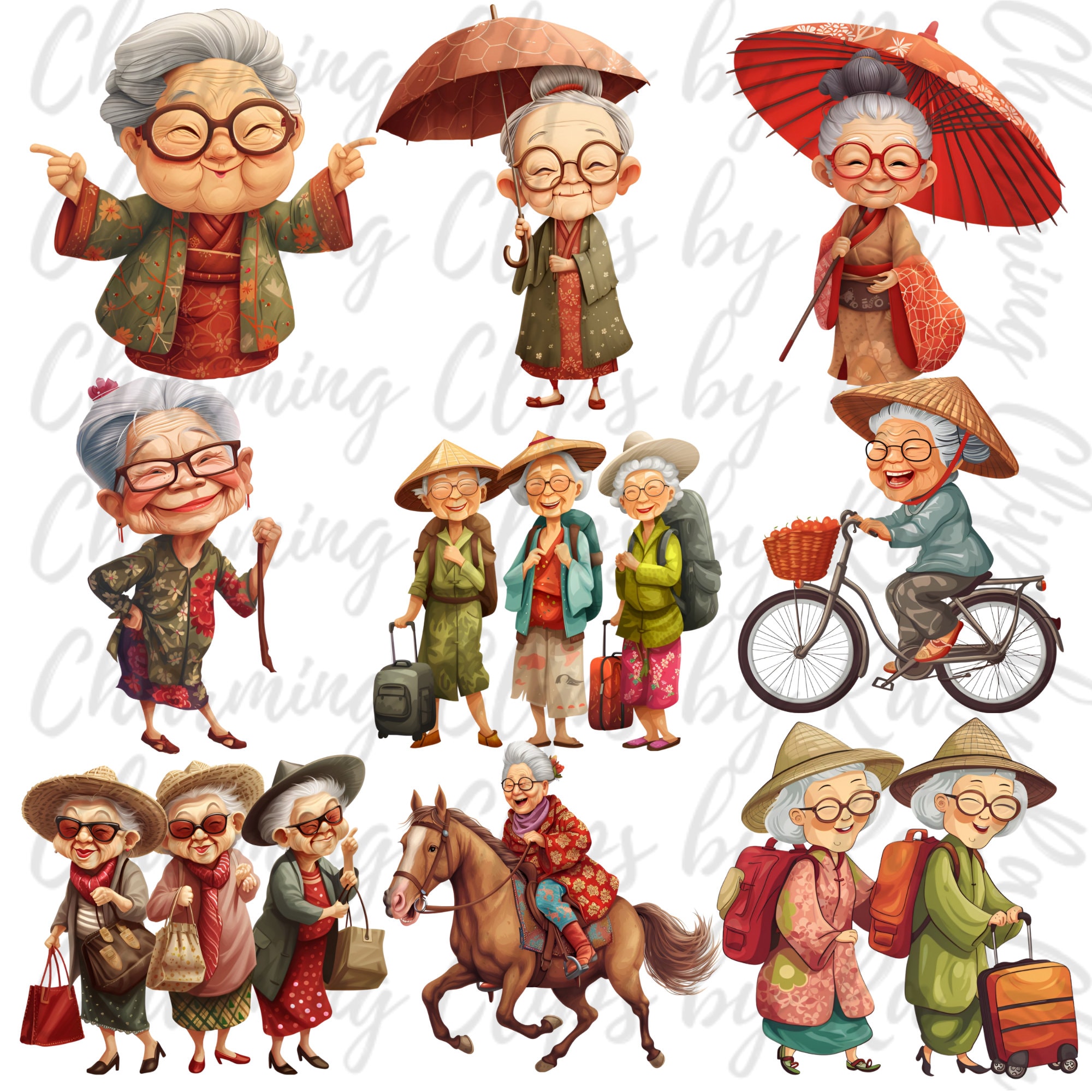 Funny Old Ladies Clipart, Elderly Clipart, Cute Grandma, Old Ladies PNG ...