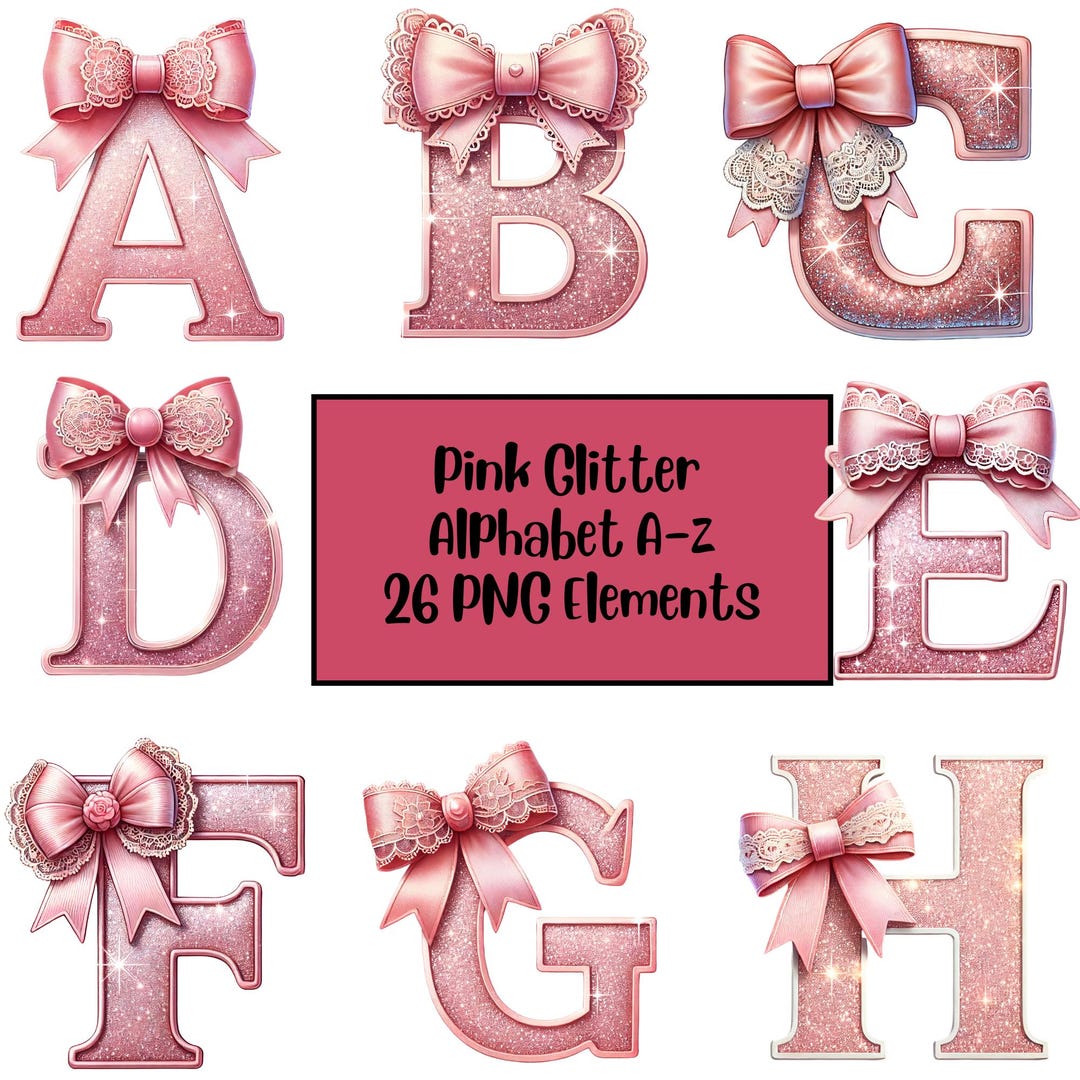 Coquette Pink Bow Letter Alphabet Clipart Bundle, Sublimation Clipart ...
