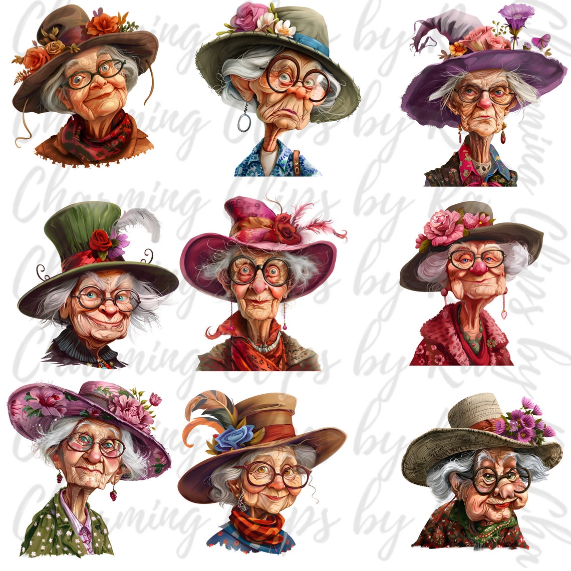 Funny Old Ladies Clipart, Elderly Clipart, Cute Grandma, Old Ladies PNG ...