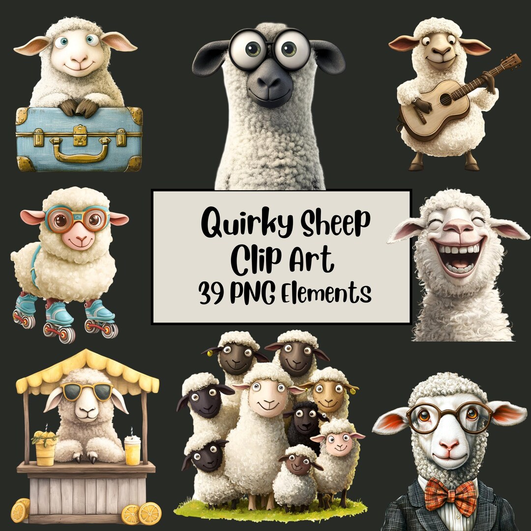 Quirky Sheep Clipart Bundle, Funny Farm Animal Graphics, Cute and Funny ...