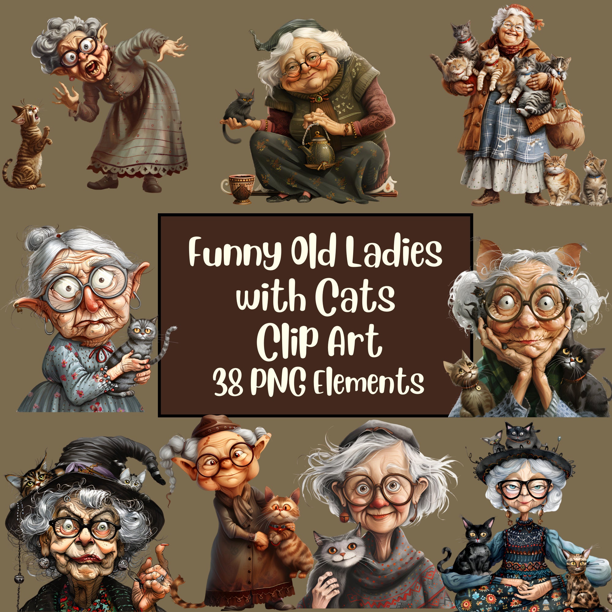 Funny Old Ladies Clipart, Elderly Clipart, Cute Grandma, Old Ladies PNG ...