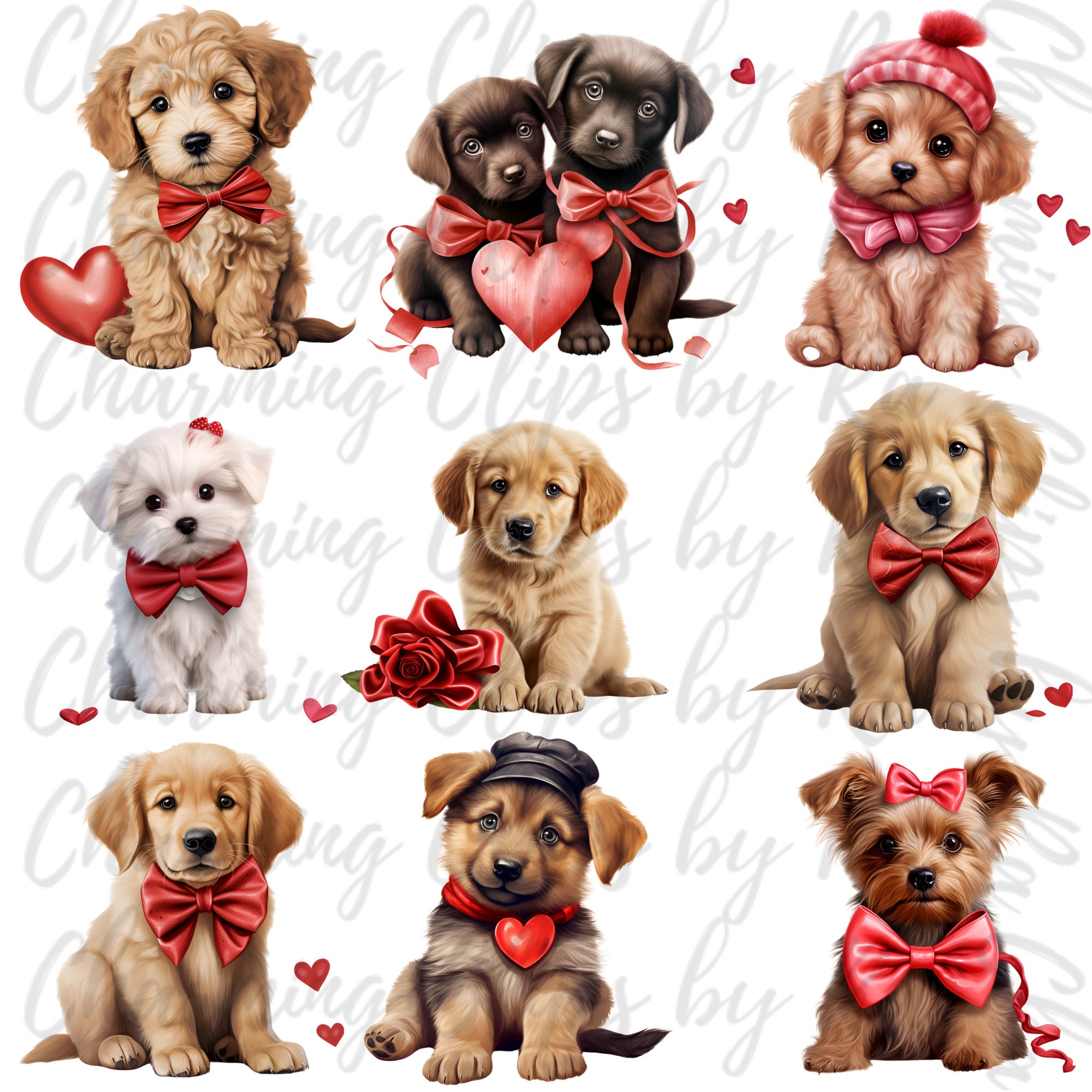 Valentine Dogs PNG Clipart Bundle, Valentines Day PNG, Cute Valentines ...