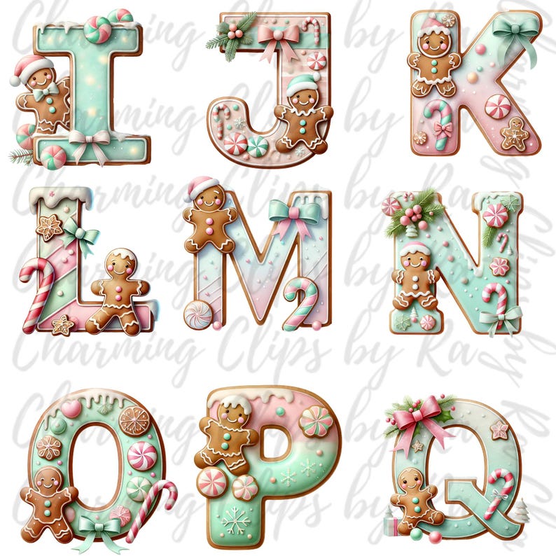 Christmas Alphabet PNG, Pastel Gingerbread Alphabet Clipart, Cookie ...