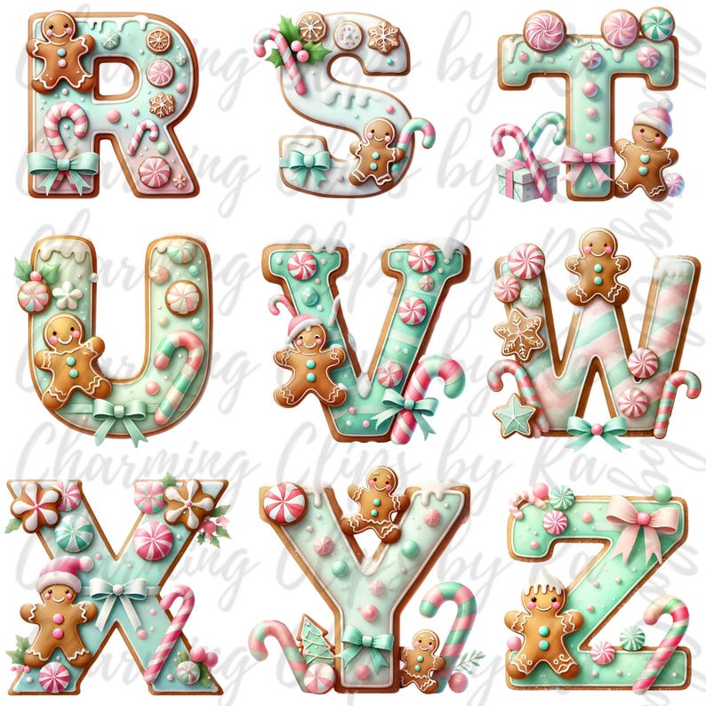 Christmas Alphabet PNG, Pastel Gingerbread Alphabet Clipart, Cookie ...