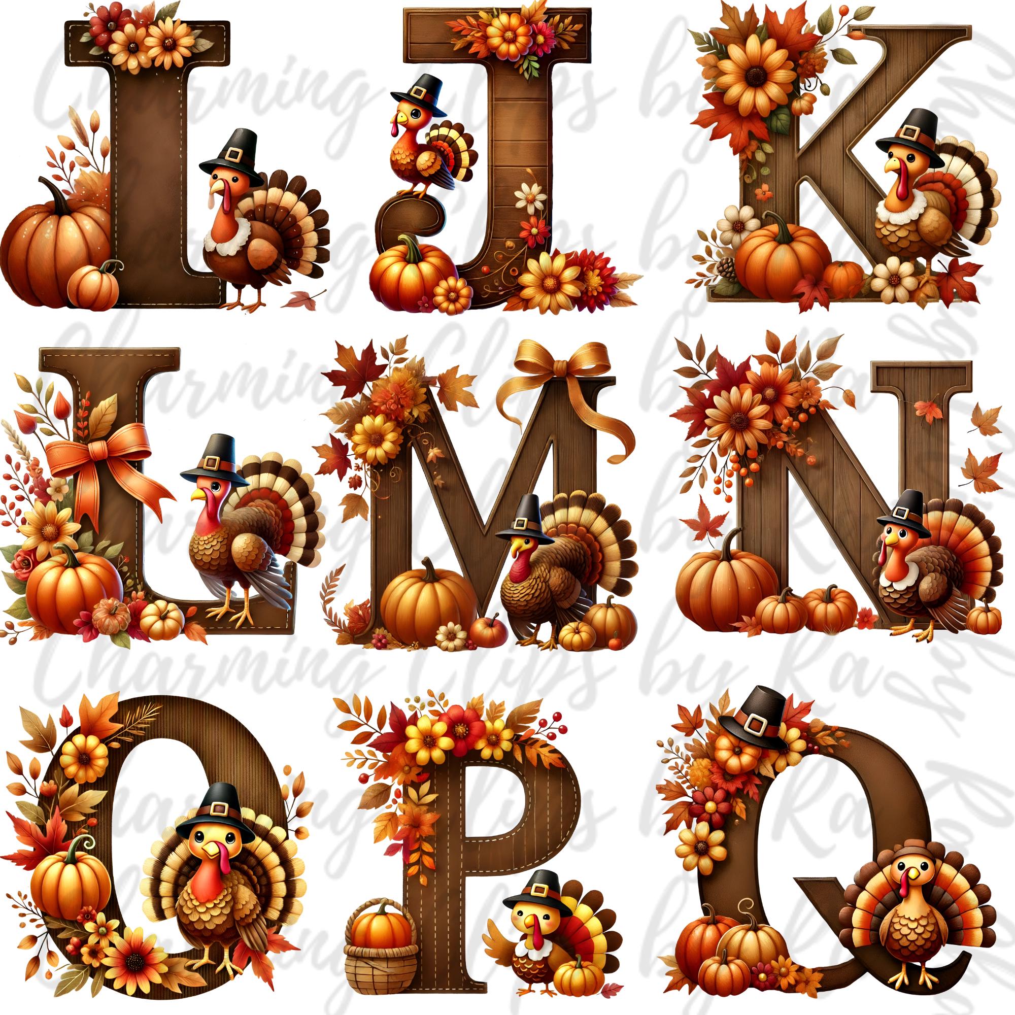 Thanksgiving Alphabet PNG, Turkey Alphabet, Autumn Fall Alphabet ...
