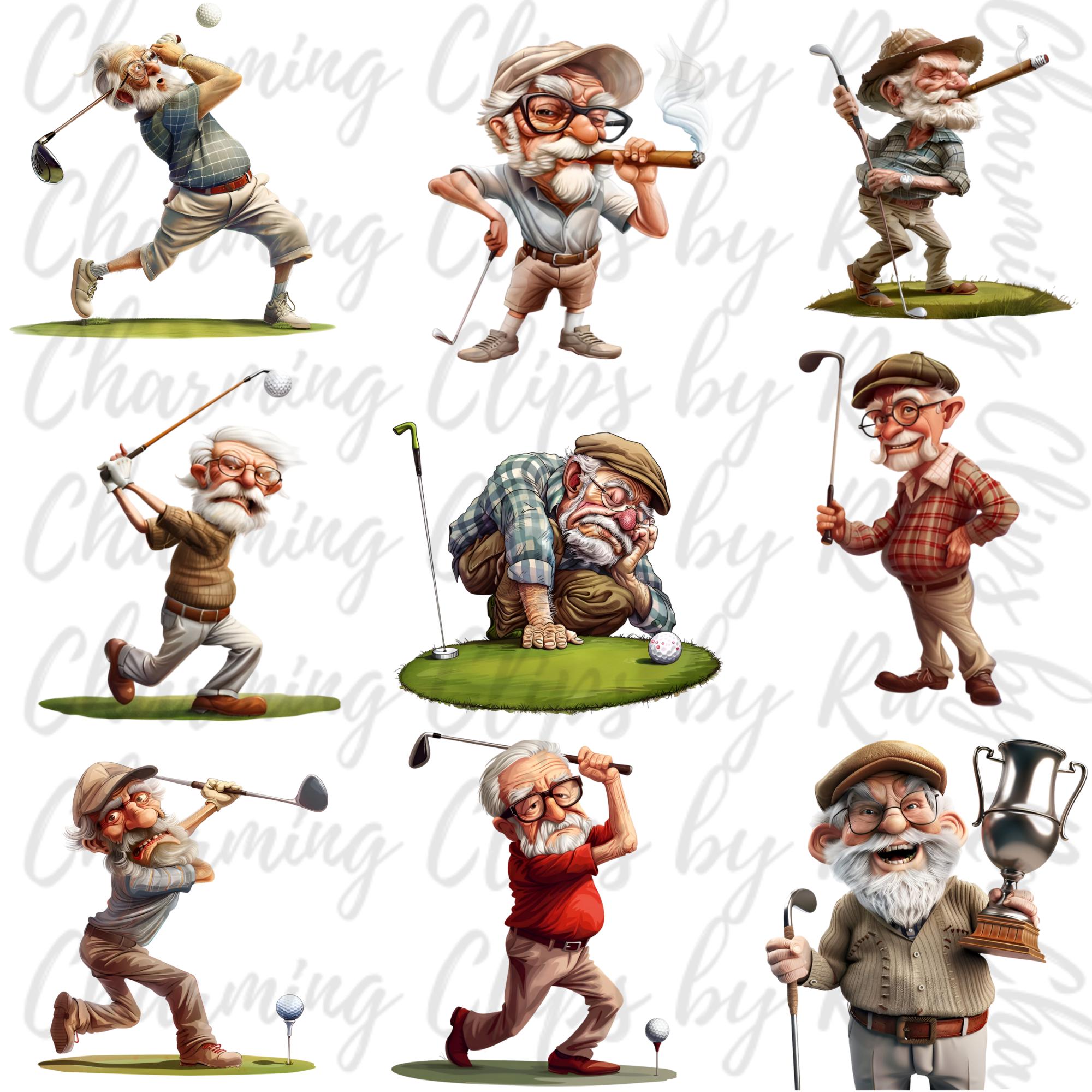 Funny Old Man Clipart, Golf Graphics, Elderly Clipart, Golf Player ...