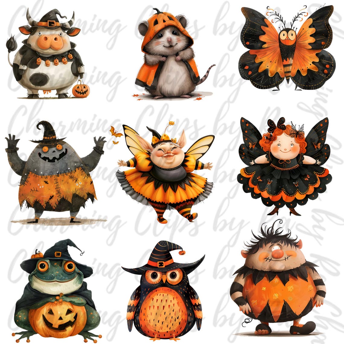Halloween Clipart Bundle, Cute Halloween Characters, Halloween Cuteness ...