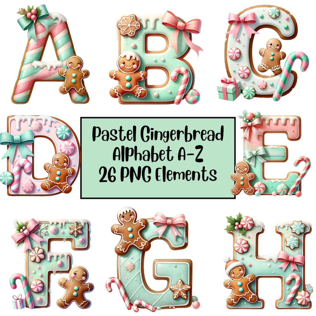 Christmas Alphabet PNG, Pastel Gingerbread Alphabet Clipart, Cookie ...