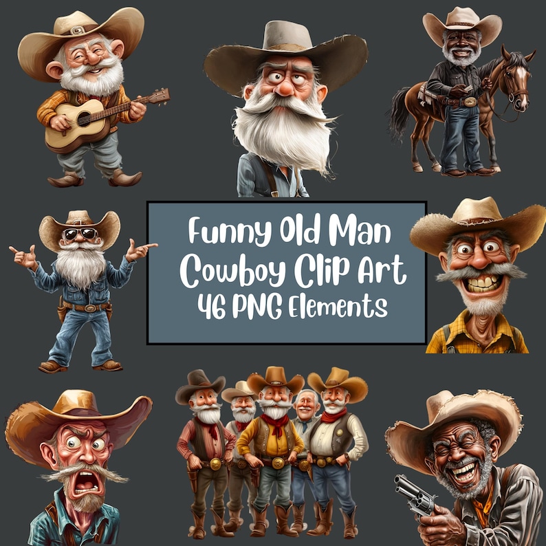 Funny Old Man Clipart, Cowboy Graphics, Elderly Clipart, Grandpa ...
