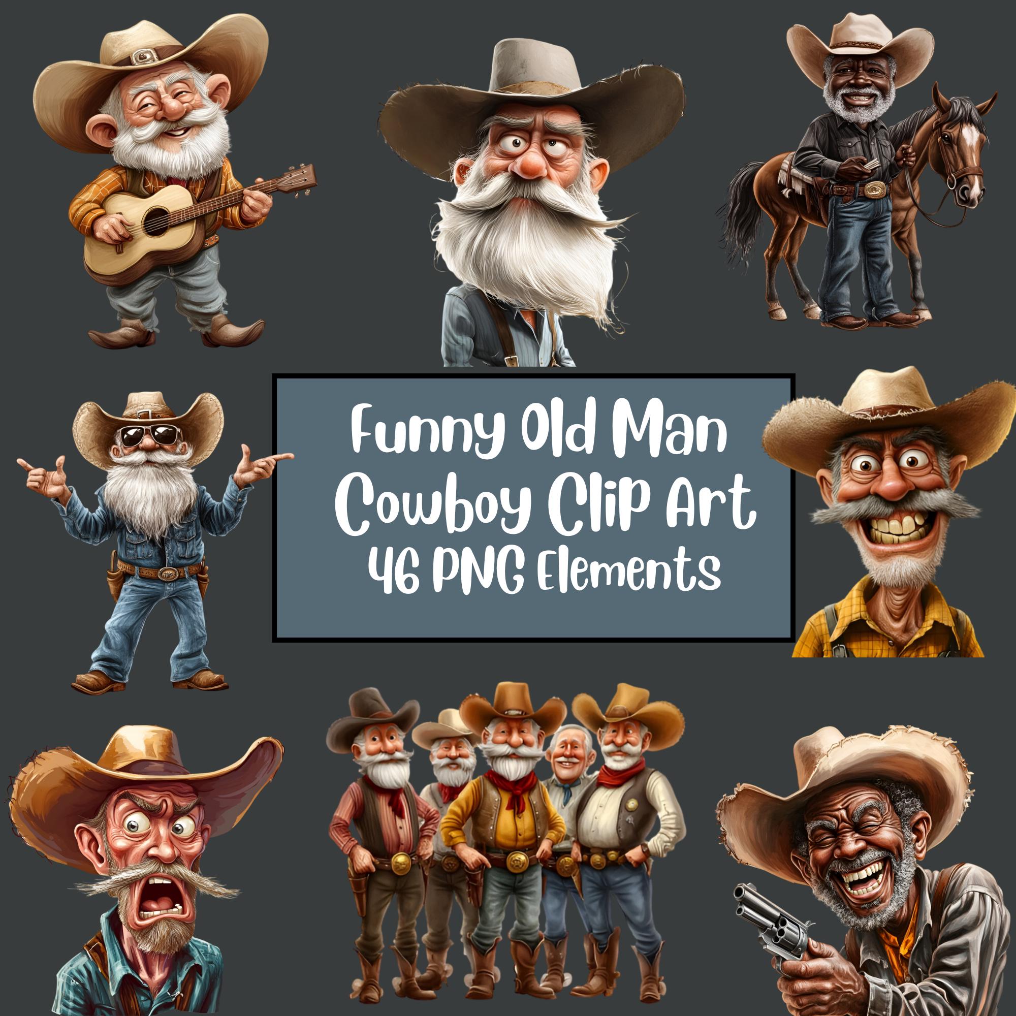 Funny Old Man Clipart, Cowboy Graphics, Elderly Clipart, Grandpa ...
