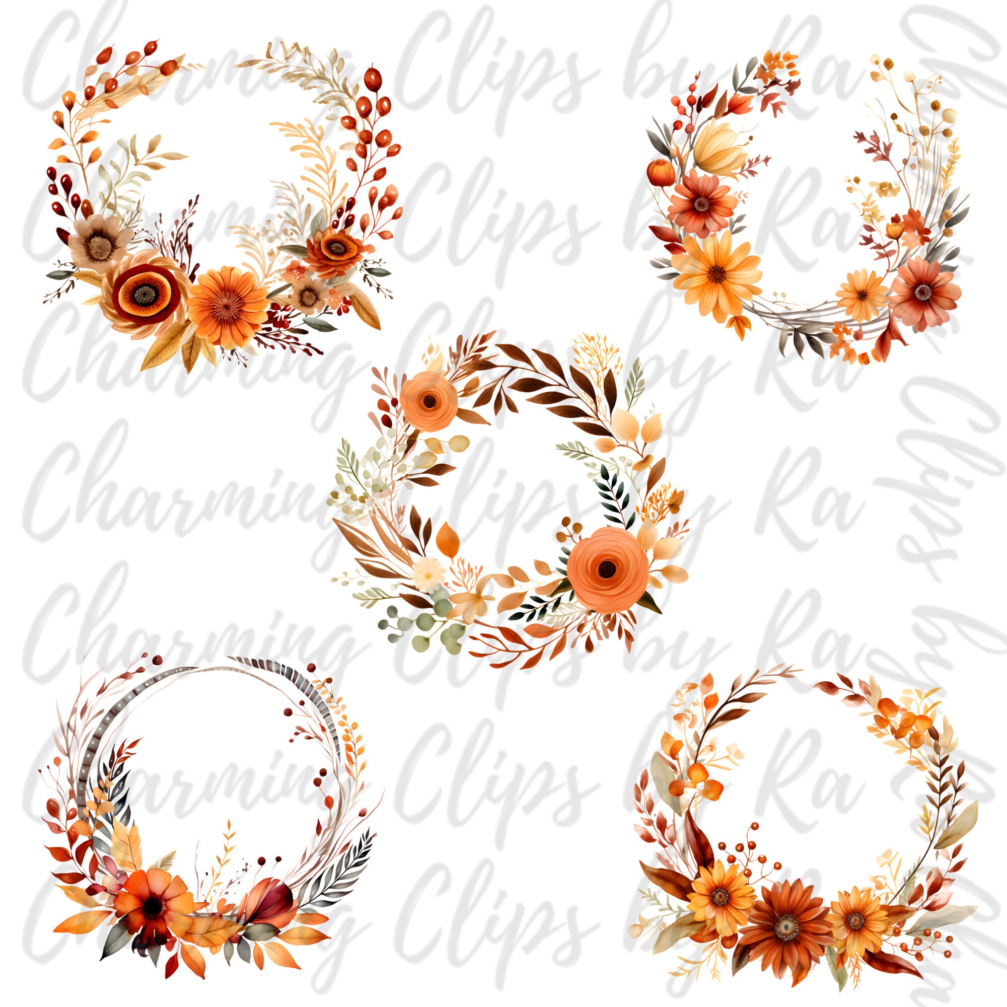 Fall Vibe Clipart, Autumn Clipart, Fall Floral, Fall Wreath, Autumn ...