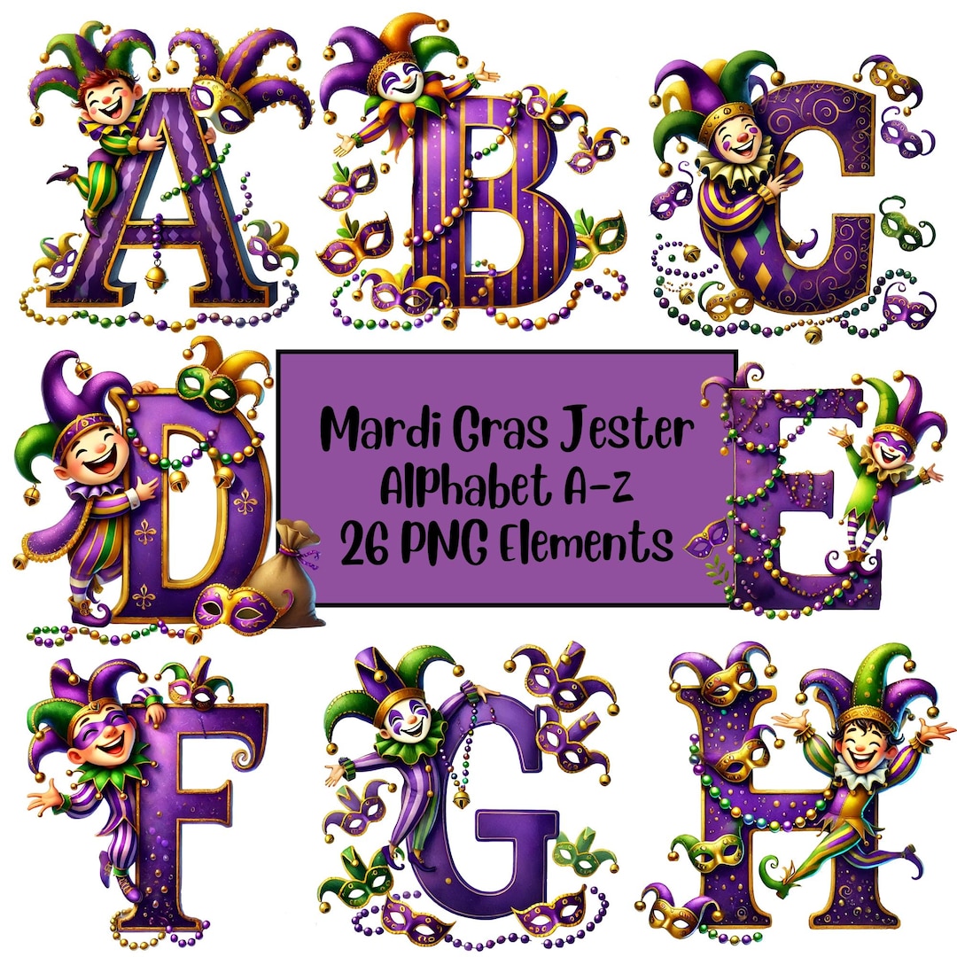 Mardi Gras Alphabet PNG, Mardi Gras Letters, Monogram PNG, Sublimation ...