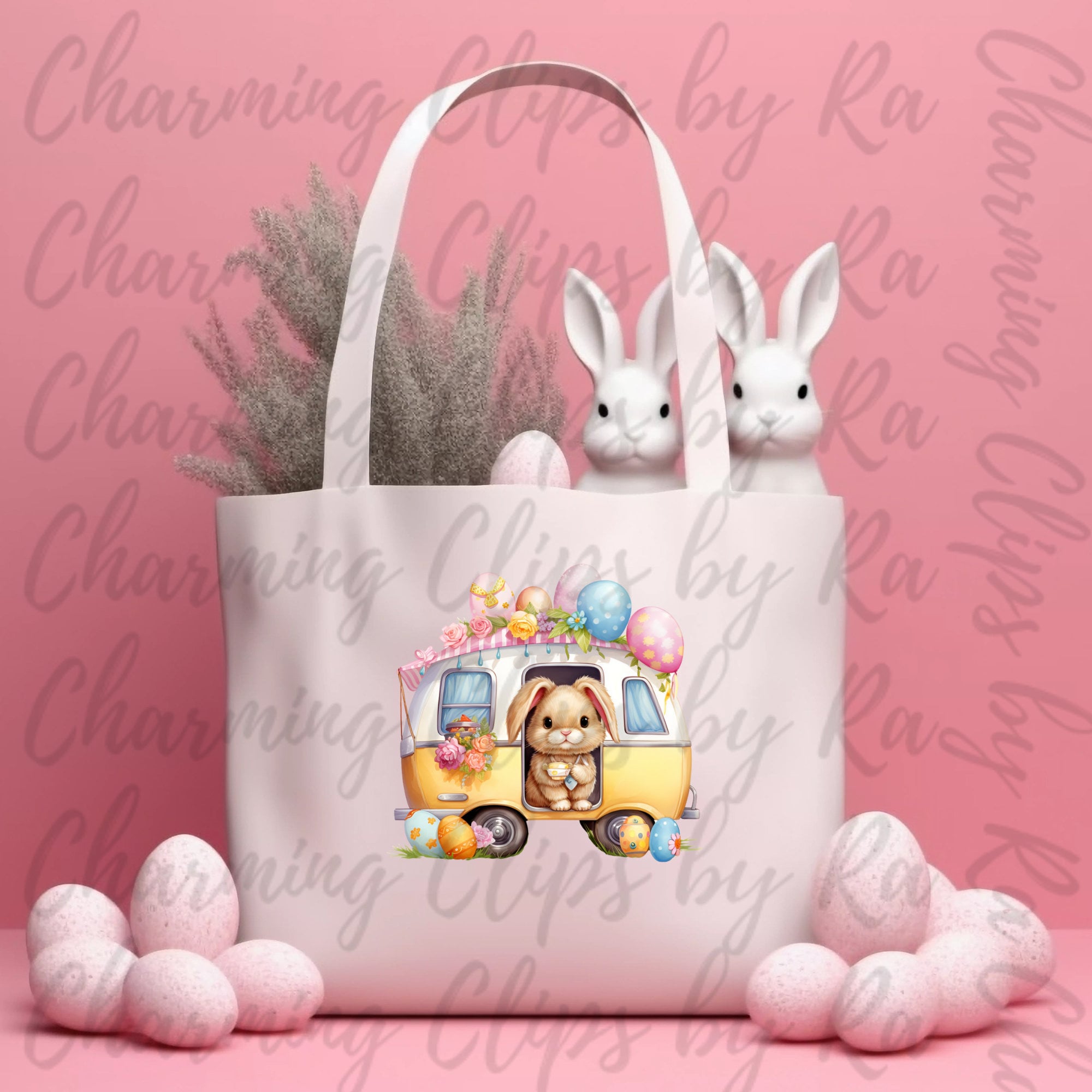 Cute Easter Bunny Clipart, Camper PNG Bundle, Campervan Life, Spring ...