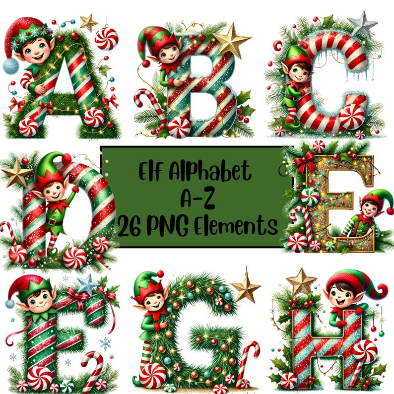 Christmas Alphabet PNG Bundle, Elf Letters PNG, Christmas Letters PNG ...