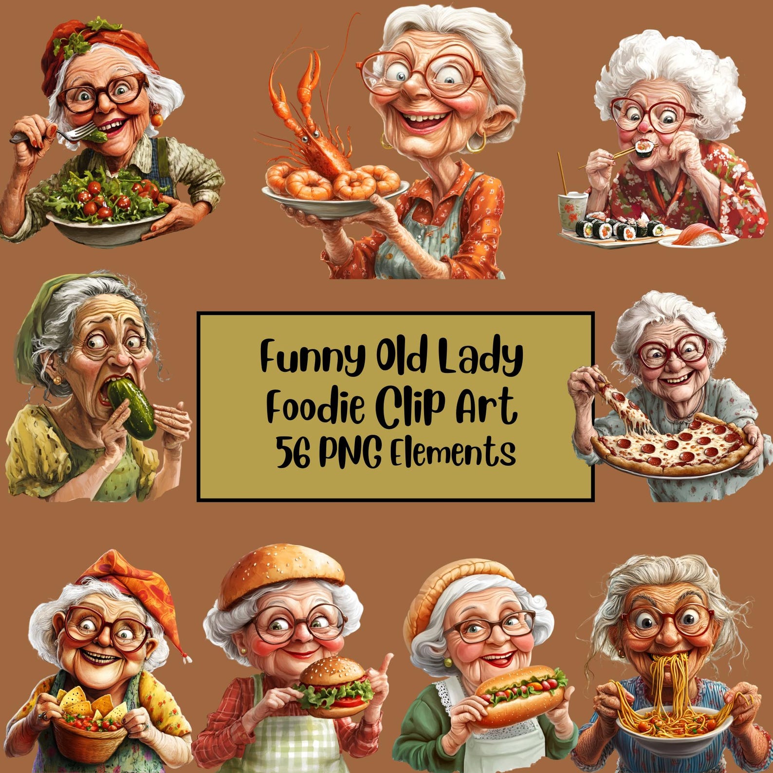 Funny Old Ladies Clipart, Foodie, Elderly Clipart, Cute Grandma, Old ...