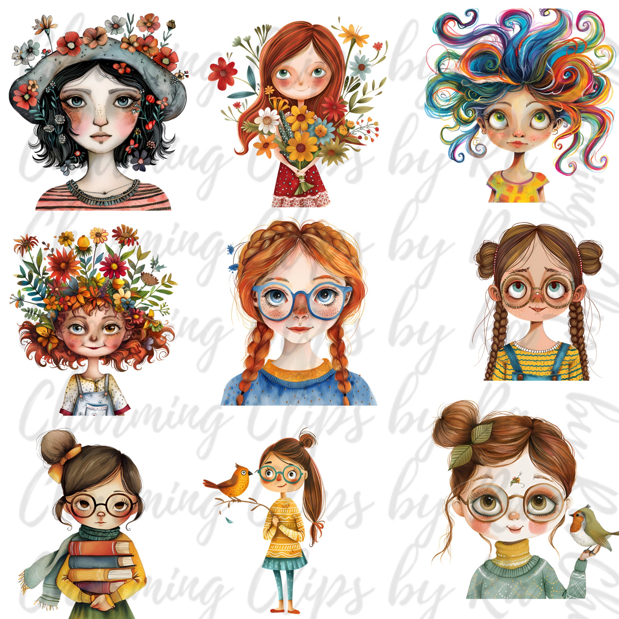 Quirky Girl Clipart, Whimsical Girl, Paper Doll, Junk Journal, Cute ...