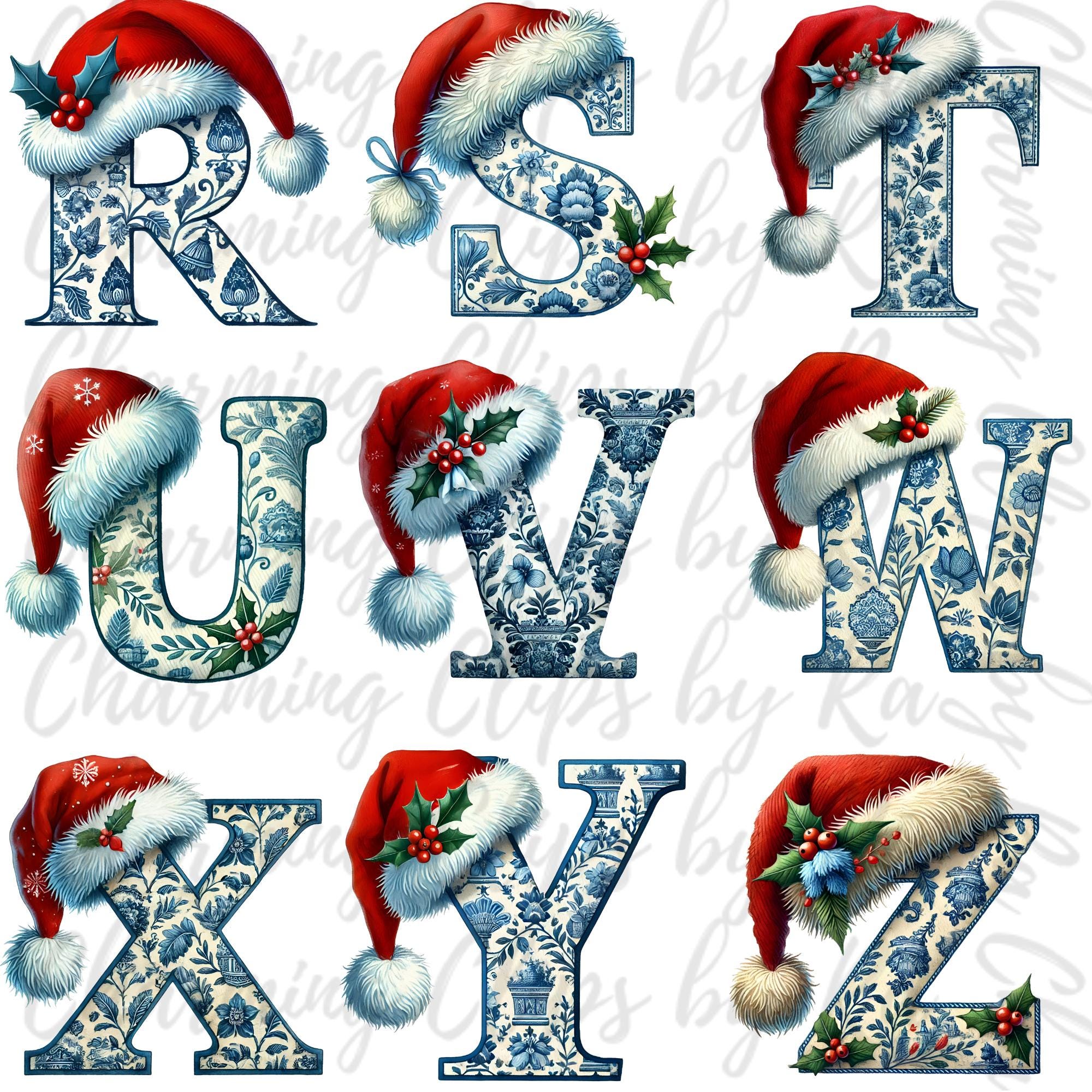 Christmas Alphabet PNG, Grandmillenial Christmas Clipart, Chinoiserie ...