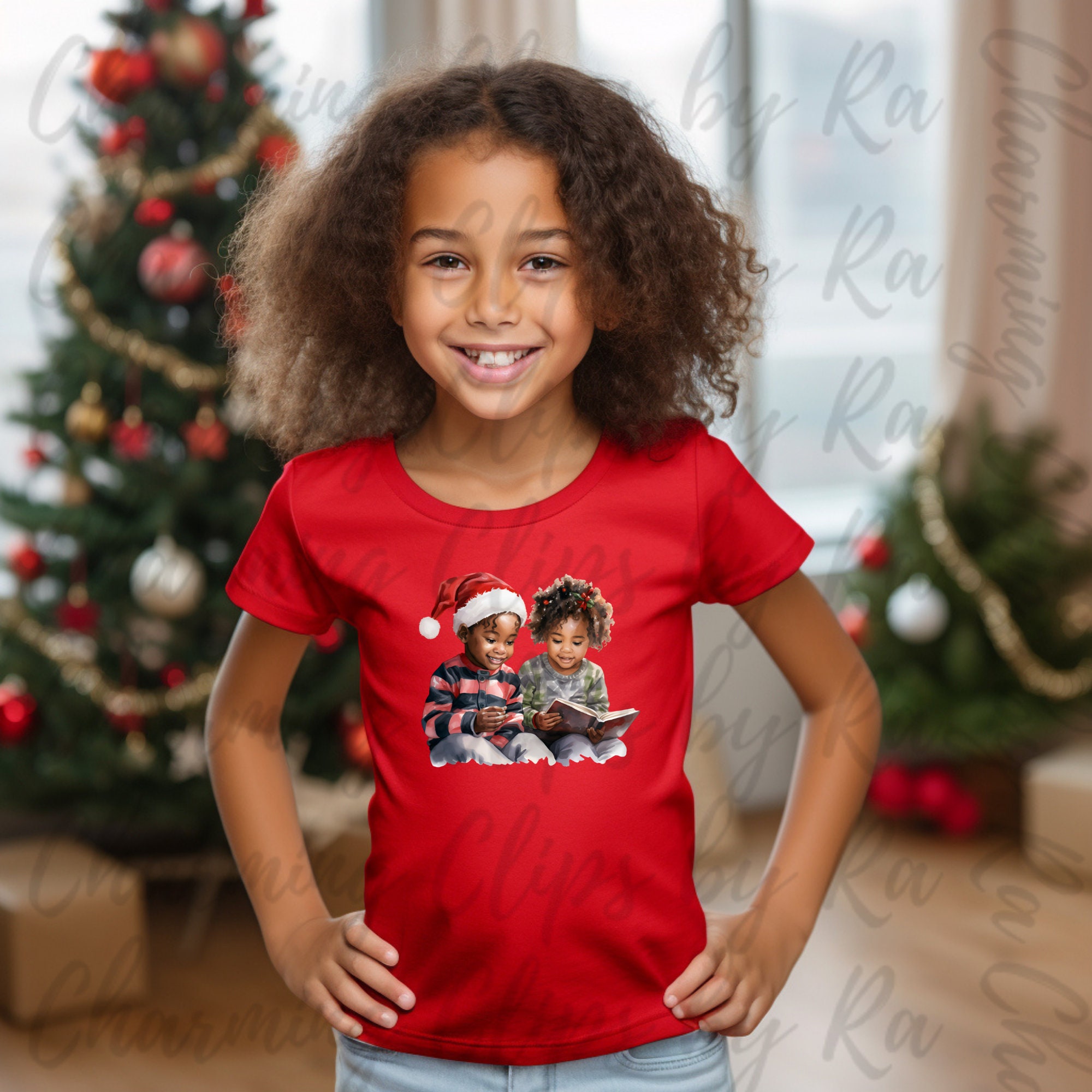 Watercolor Black Kids Christmas Clipart Bundle, African American ...