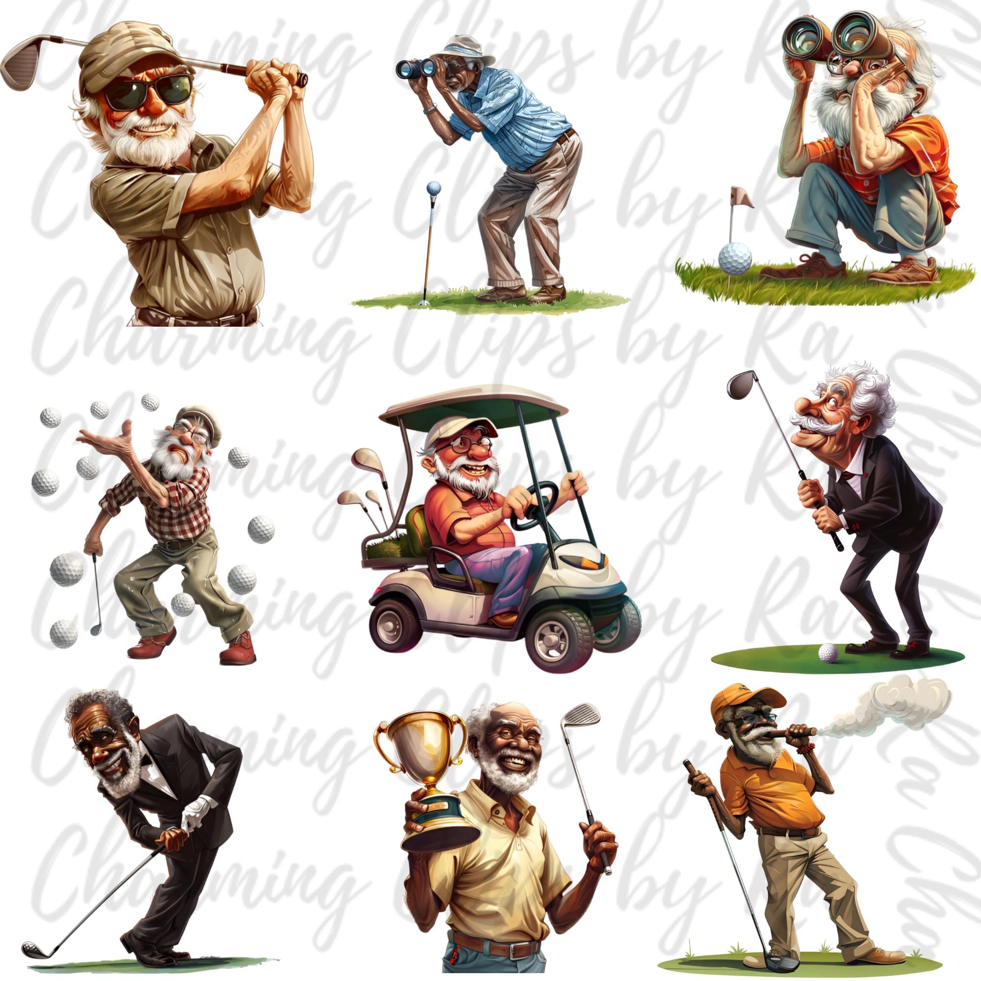 Funny Old Man Clipart, Golf Graphics, Elderly Clipart, Golf Player Clipart, Grandfather, Funny ...
