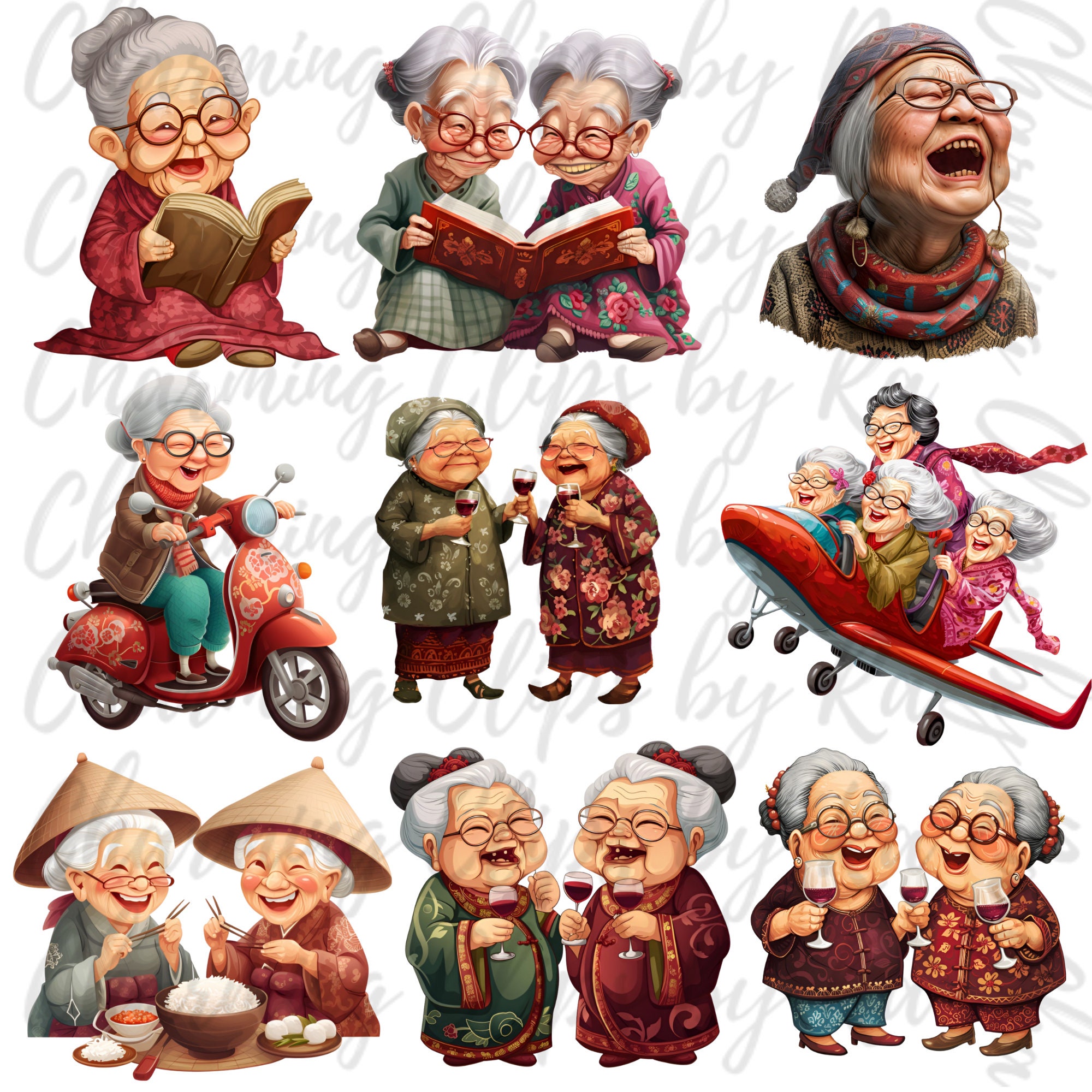 Funny Old Ladies Clipart, Elderly Clipart, Cute Grandma, Old Ladies PNG ...