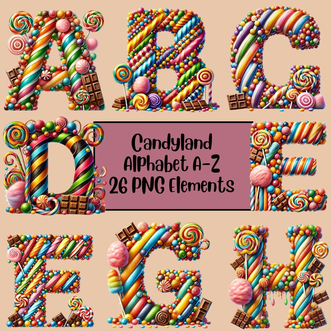 Candyland Alphabet PNG Bundle, Candyland Clipart, Sweets Alphabet ...