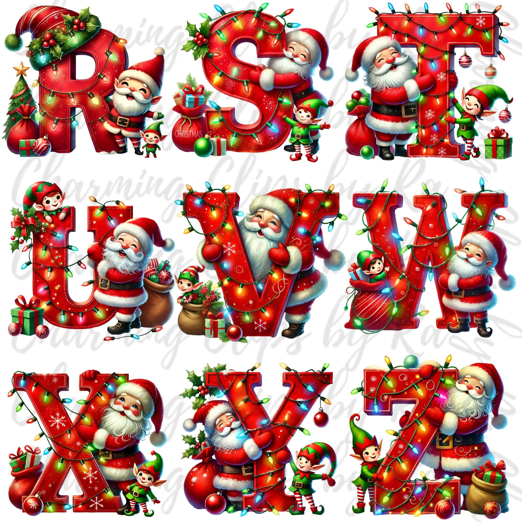 Christmas Alphabet PNG, Santa Letters Clipart, Santa Alphabet, Elf ...