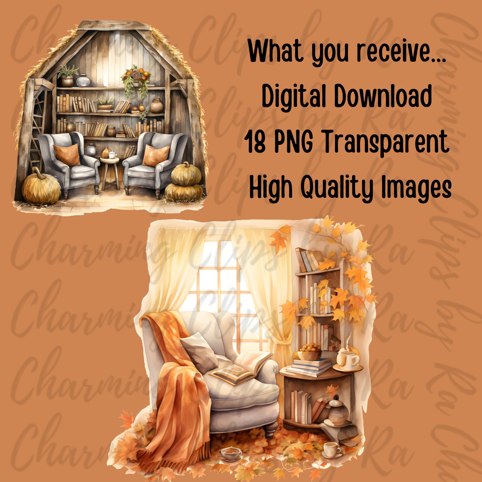 Watercolor Reading Nook Clipart Bundle PNG Cozy Autumn Fall - Etsy