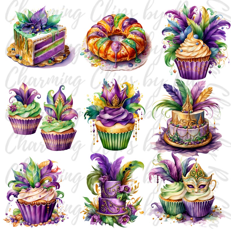 Mardi Gras Sweets Cake PNG Clipart Bundle, Cute Sweets Clipart ...