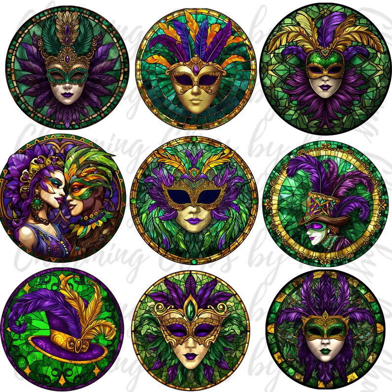 Mardi Gras Stained Glass Round Clipart, Mardi Gras Mask PNG, Window ...