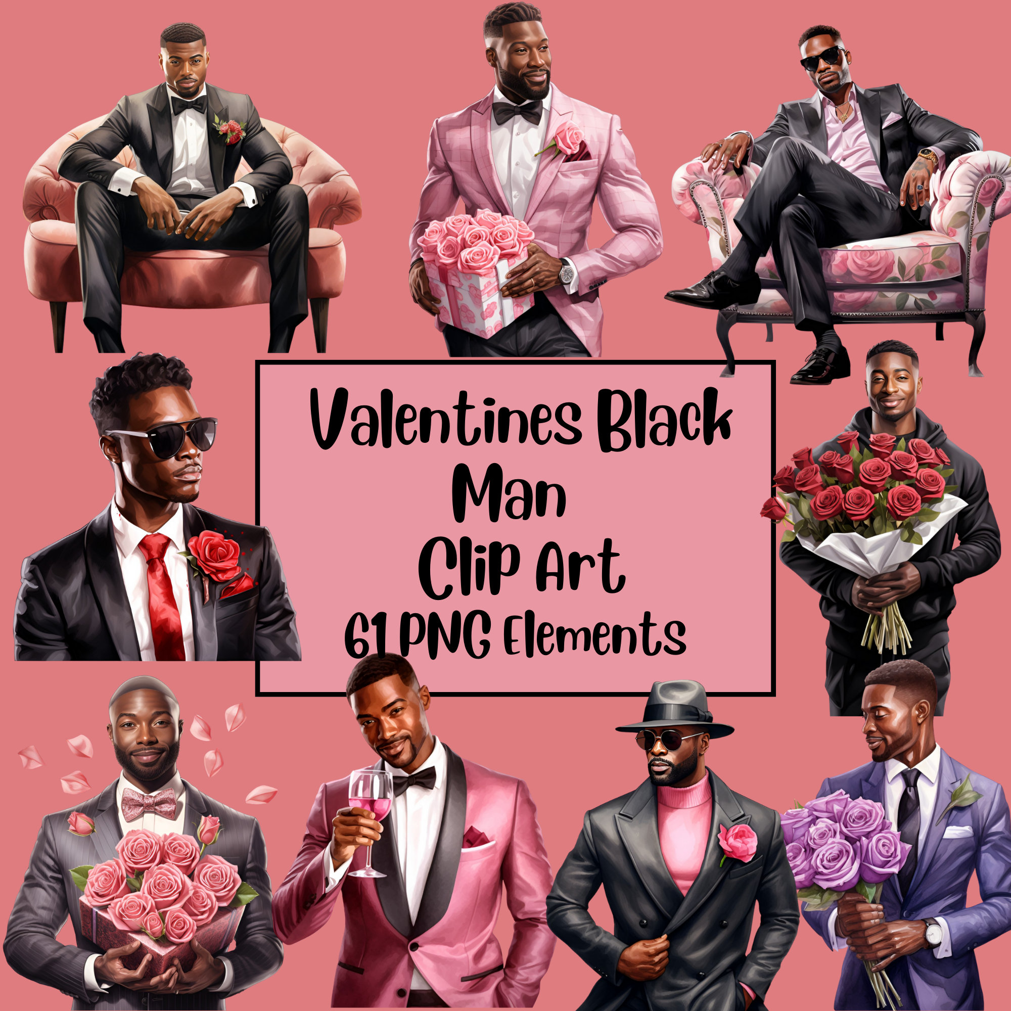 Black Man Valentines Watercolor Clipart, Husband Clipart, Afro Man ...
