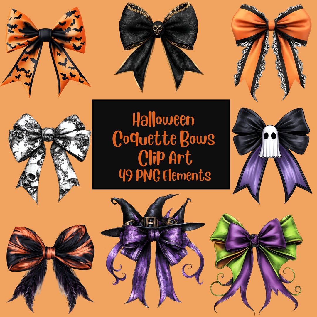 Halloween Coquette Bow Clipart Bundle, Colorful Coquette Bows, Witch ...