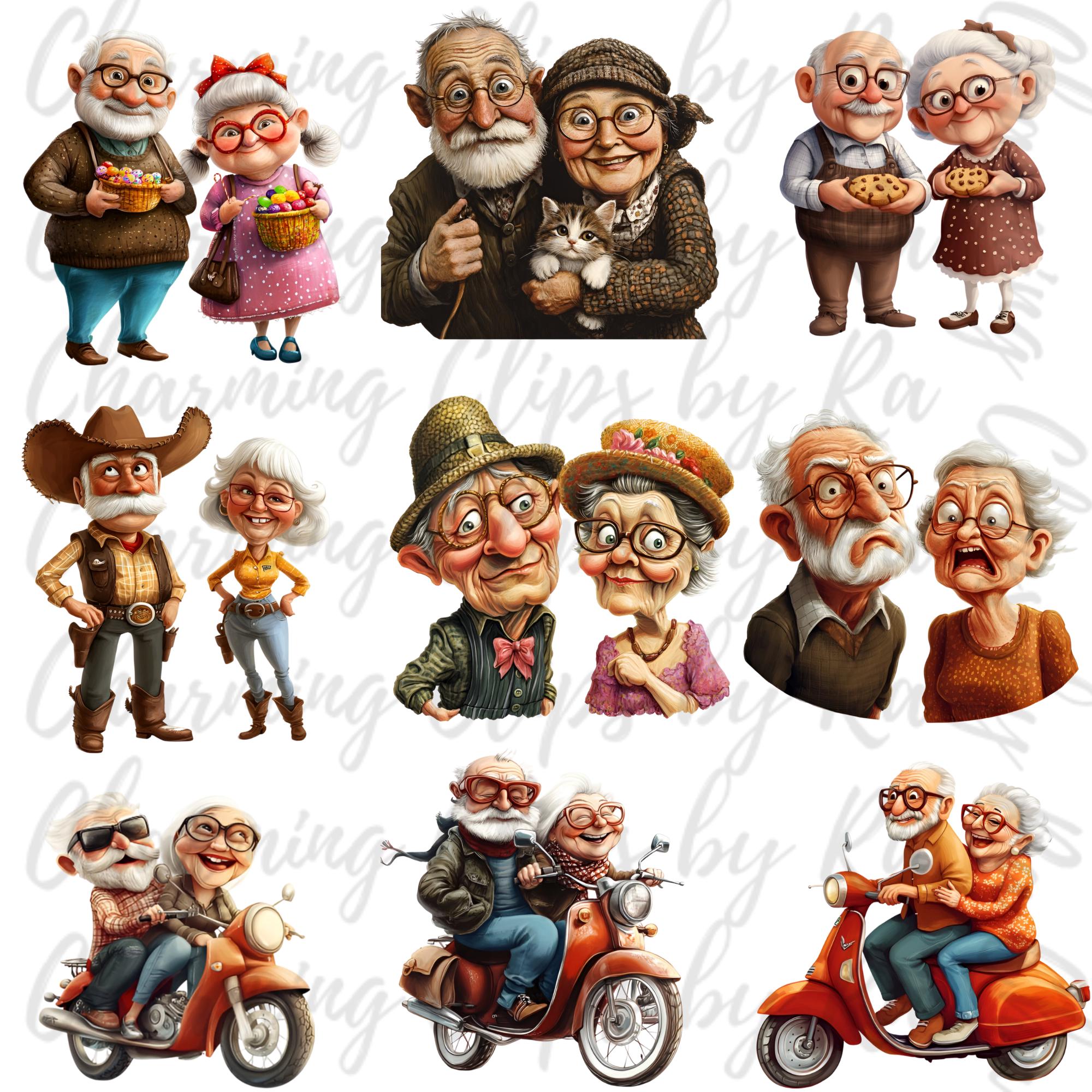 Funny Old Couple Clipart, Elderly Clipart, Grandparents Clipart, Old ...